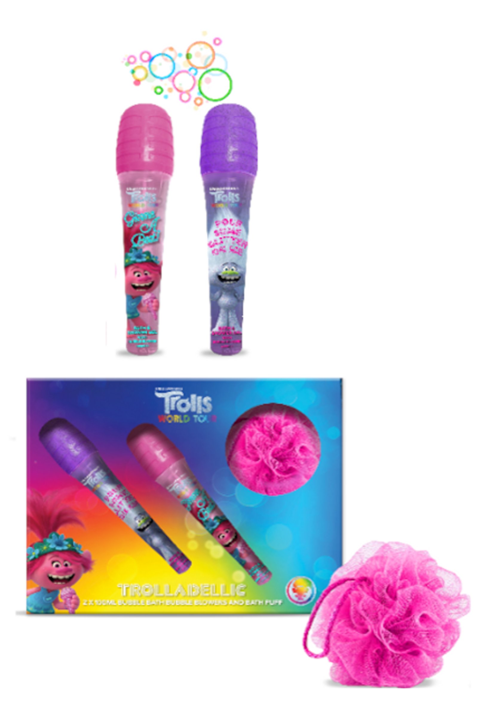 Trolls Bubble Blowers 2x100ml Bath Puff World Tour Dreamworks Womens ...